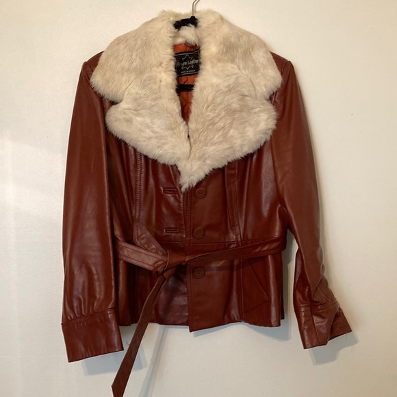Jackets & Coats | Vintage Leather Coat With Real Fur Collar Fits Like ...